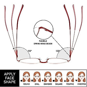 KoKoBin Half Reading Glasses for Men Women,Half Moon Metal Frame Lens Spring Hinge Readers, Purple+Red 3.00