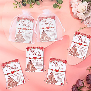 Wenqik 25 Sets Quinceanera Party Favors for Guests Recuerdos Para 15 Años Red Butterfly Wish Bracelets with Thank You Card and Organza Bag Quinceanera Gifts Mis Xv Años Birthday Party Favors
