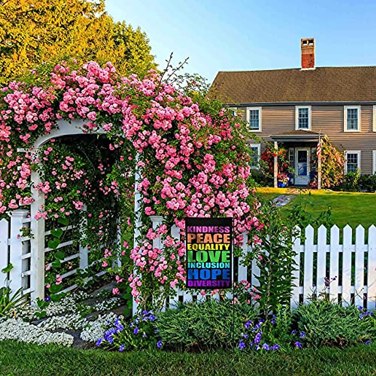 OUXIOAZ Pride Flag Kindness Peace Equality Love Inclusion Hope Diversity Garden Flag Vertical Double Sided 12.5"X18" Burlap Spring Summer Yard Sign Peace Flag Be Kind Flag Patio Outdoor Decoration