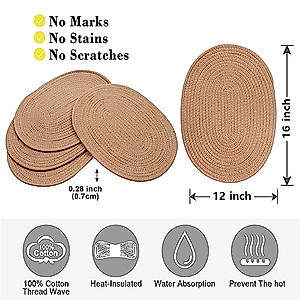 Kosmeey 4 Pack Oval Woven Placemats, Jute Woven Plate Chargers Rattan Woven Placemats 12x16 inches Wicker Placemats Farmhouse Boho Braided Heat Resistant Outdoor Placemats Patio Tablemats for Dinning