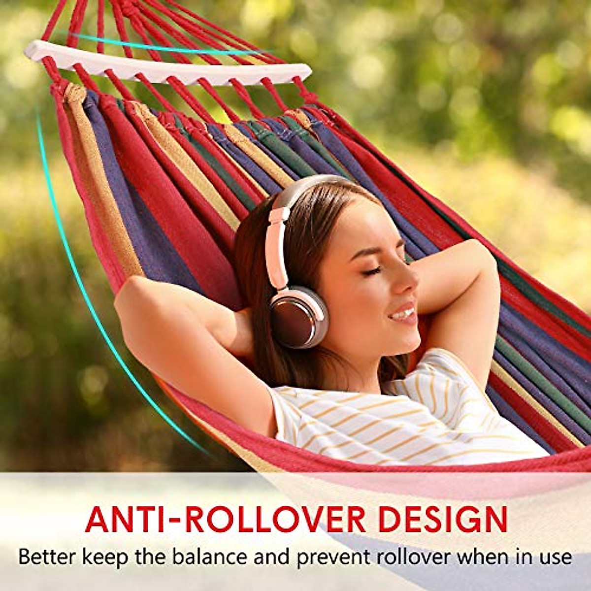 Solomone Cavalli Brazilian Hammock with Hanging Kits, Tree Hammock for Indoor Outdoor Patio Porch Garden Camping, Cotton Canvas Carrying Bag, Ropes and Carabiners Included (Rainbow Stripe)