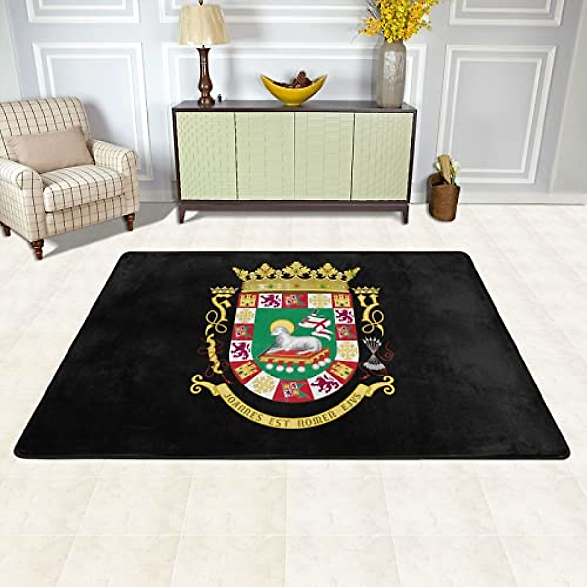 Coat of Arms of Puerto Rico Area Rug Large Size Family Living Room Bedroom Office Area Carpet 72"x48"