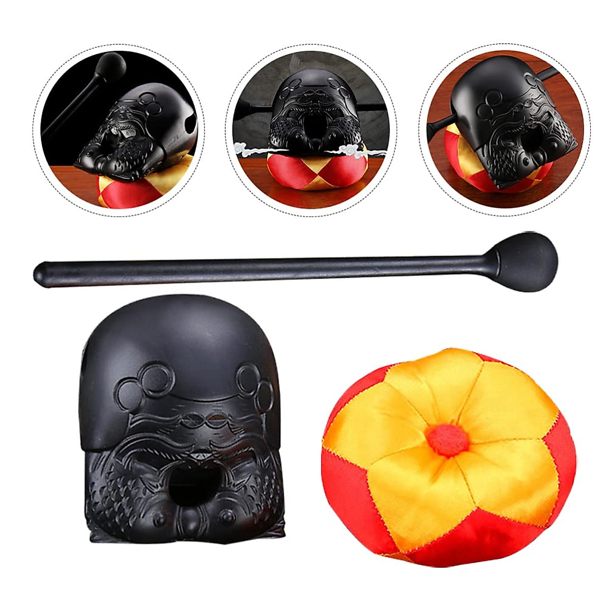 Cabilock Buddhist Wood Fish Zen Drum: Temple Block with Hammer and Cushion Musical Decoration for Meditation Classroom