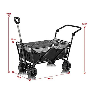 Suuim Collapsible Folding Wagon, Folding Camping Wagon,Collapsible Beach Garden Trolley Cart,Heavy Duty Utility Garden Yard Folding Cart,with Side Pocket Cu