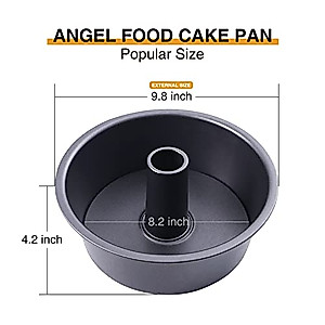 HONGBAKE Angel Food Cake Pan with Removable Bottom, 10 Inch Tube Pan, Nonstick Pound Cake Pans for Baking, Chiffon Cake Mold, 16-Cup, Heavy Duty - Dark Grey