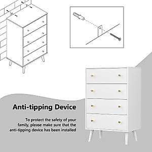 Wananlanen Tall Dresser for Bedroom White Dresser with 4 Drawer Dresser Chest of Drawers for Bedroom Closet Organizers and Storage Cabinet for Living Room Entryway Hallway