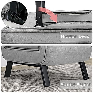 VAMEPOLE Sleeper Chair Bed, 20" Convertible Sofa Bed, 4 in 1 Folding Bed with 5-Position Adjustable Backrest & Pillow, Lazy Chaise Lounge Couch, Small Futon Chair Couch for Small Spaces (Light Grey)