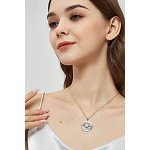 S925 Sterling Silver Compass Necklaces for Women Teen Girls I'd be Lost without You 5A Cubic Zirconia 18K White Gold Plated Jewelry