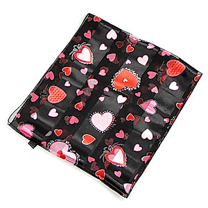 SERENITA Print light weight Satin Scarves for women, silk feel wrap, Heart, Pink Ribbon, Rose, Valentine