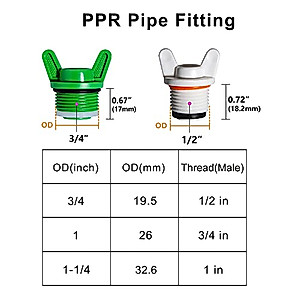Feelers 3/4" PT Outer Hex Male Threaded PPR Pipe Plug End Cap Garden Hose Water Tubing Stopper Prevent Leakage Choke Fitting, Pack of 5, Green
