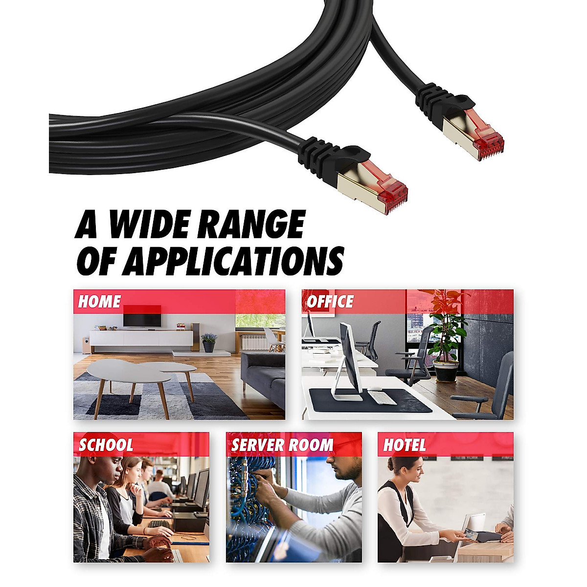 Ultra Clarity Cables Cat 8 Ethernet Cable 3 FT [2 Pack], High Speed 40 Gbps 2000Mhz Internet LAN Cable with Gold Plated RJ45 Connector, Weatherproof Ethernet Cord for Router, PC, PS5, Xbox - Black