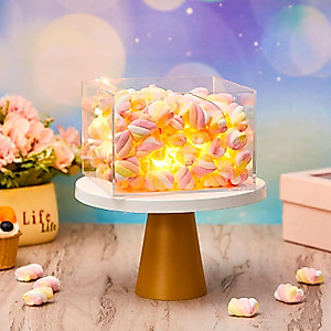 Sintuff 2 Pcs Square Acrylic Cake Stand 2 Tiers 6''/10'' Clear Fillable Cake Riser with LED String Light Cupcake Stand with Lid for Wedding Birthday Party Table Desserts