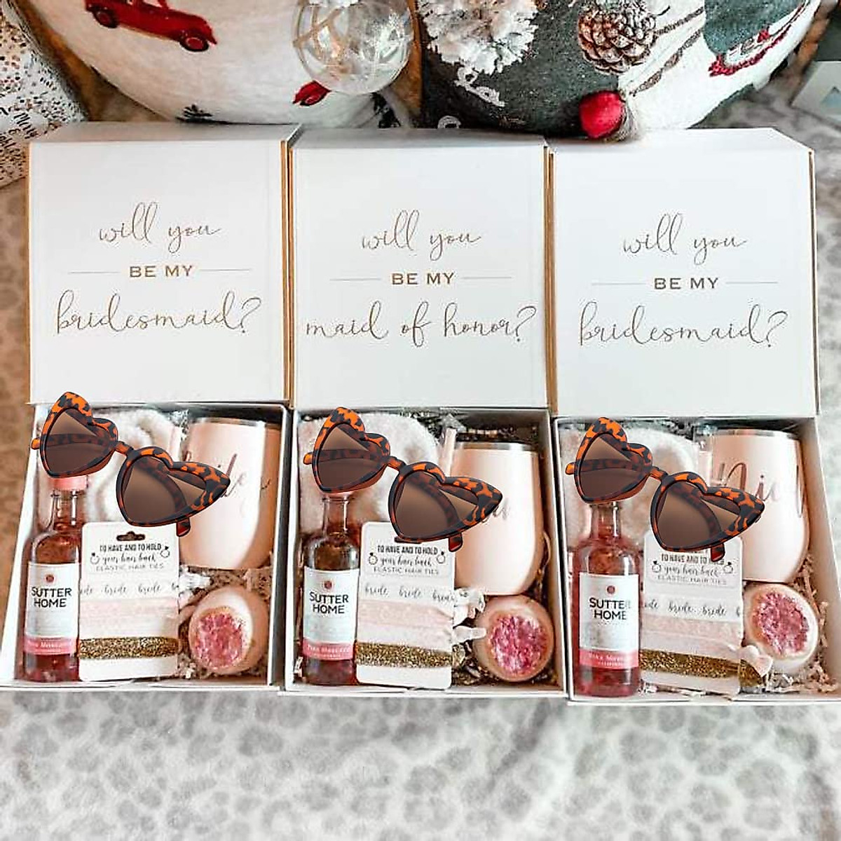 Kmopom 7 Pairs Bachelorette Sunglasses and 7 Pack Satin Bridesmaid Scrunchies Bachelorette Wedding Party Gifts for Bridesmaids Women (Tortoise)