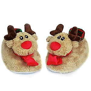 Fuzzy Animal Slippers for Toddler and Little Kids, Moose Giraffe Dog Slippers for Boys Girls (Toddler Kid Size 6-8, Moose)