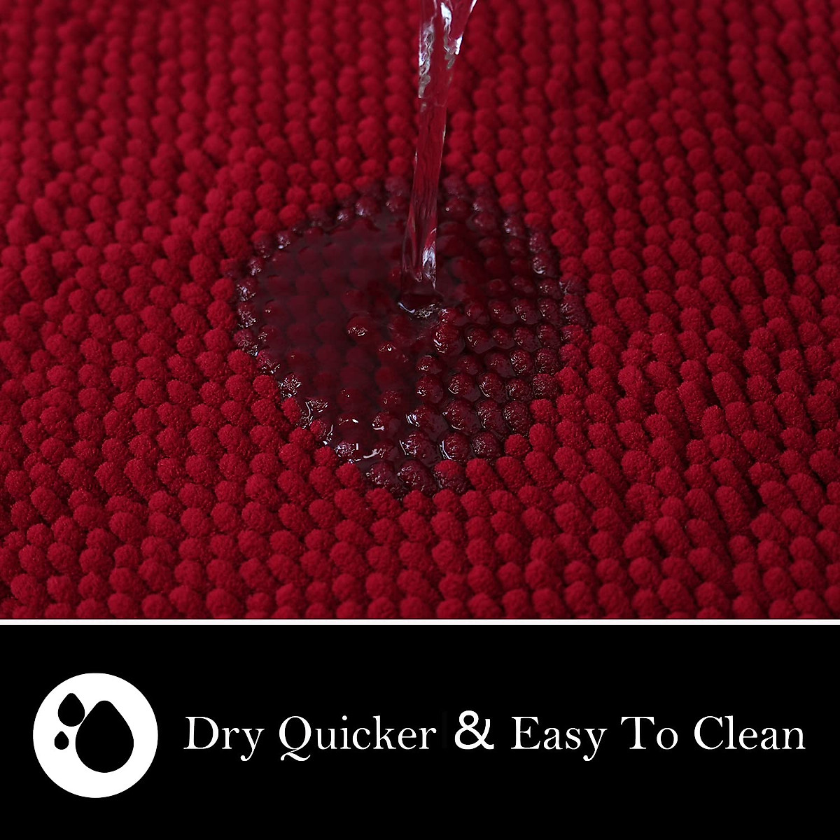 AINAHYVA Bathroom Rugs Chenille Bath mat 3-Piece Set, Super Absorbent, Strong PVC Non-Slip Backing, Bath Carpet, Plush Shaggy, Thick, Machine Washable, for Tub, Shower, Toilet, Burgundy