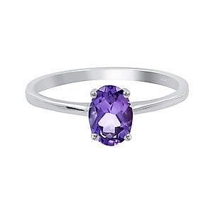 TISHAVI Amethyst Ring For Women Sterling Silver, Amethyst Minimalist Ring Sterling Silver, Sterling Silver Ring Size 9