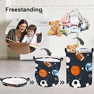 Clastyle 45L Waterproof Sports Laundry Basket with Drawstring Collapsible Football Basketball Storage Laundry Hamper for Bedroom, 14.2 * 17.7 in