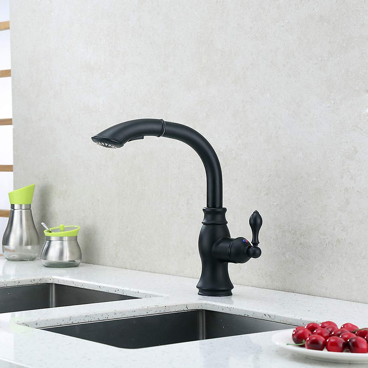 Derengge Single Handle Pullout Kitchen Faucet Without Deck Plate,1 Hole Installation, Meets cUPC NSF 61-9 AB1953, Matte Black Finished,KF-258G-MT