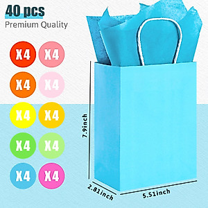 Shindel 40PCS Gift Bags with Handles, 10 Colors Party Favor Bags with Gift Wrapping Paper Rainbow Gift Bags for Wedding Birthday Party Supplies and Gifts (5.5" x 7.9" x 2.8")