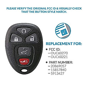 Keyless2Go Replacement for New Keyless Entry 5 Button Remote Start Car Key Fob for Select Cadillac Chevrolet Buick GMC & Saturn