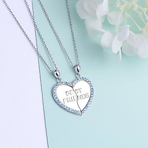 DAOCHONG S925 Sterling Silver Best Friend Bestie Stitch Necklaces Heart 2 Piece Gifts Women Teen Friendship BFF Pendant Set