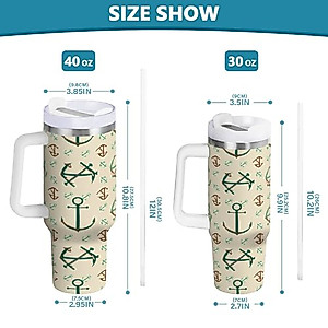 RPLIFE Anchors Beige Tumbler, Stainless Steel Mug, Insulated Water Bottle with Straw, Tumbler for Men