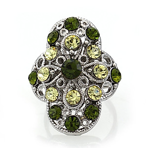 SoulBreezeCollection Green Flower Design Cocktail Ring Jewelry for Prom Bridal Wedding Bridesmaid Brides