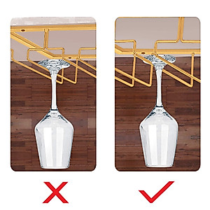 MOCOUM Wine Glasses Rack Under Cabinet Stemware Rack, Wine Glass Hanger Rack Wire Wine Glass Holder Storage Hanger for Cabinet Kitchen Bar (Glod, 4 Rows 1 Pack)