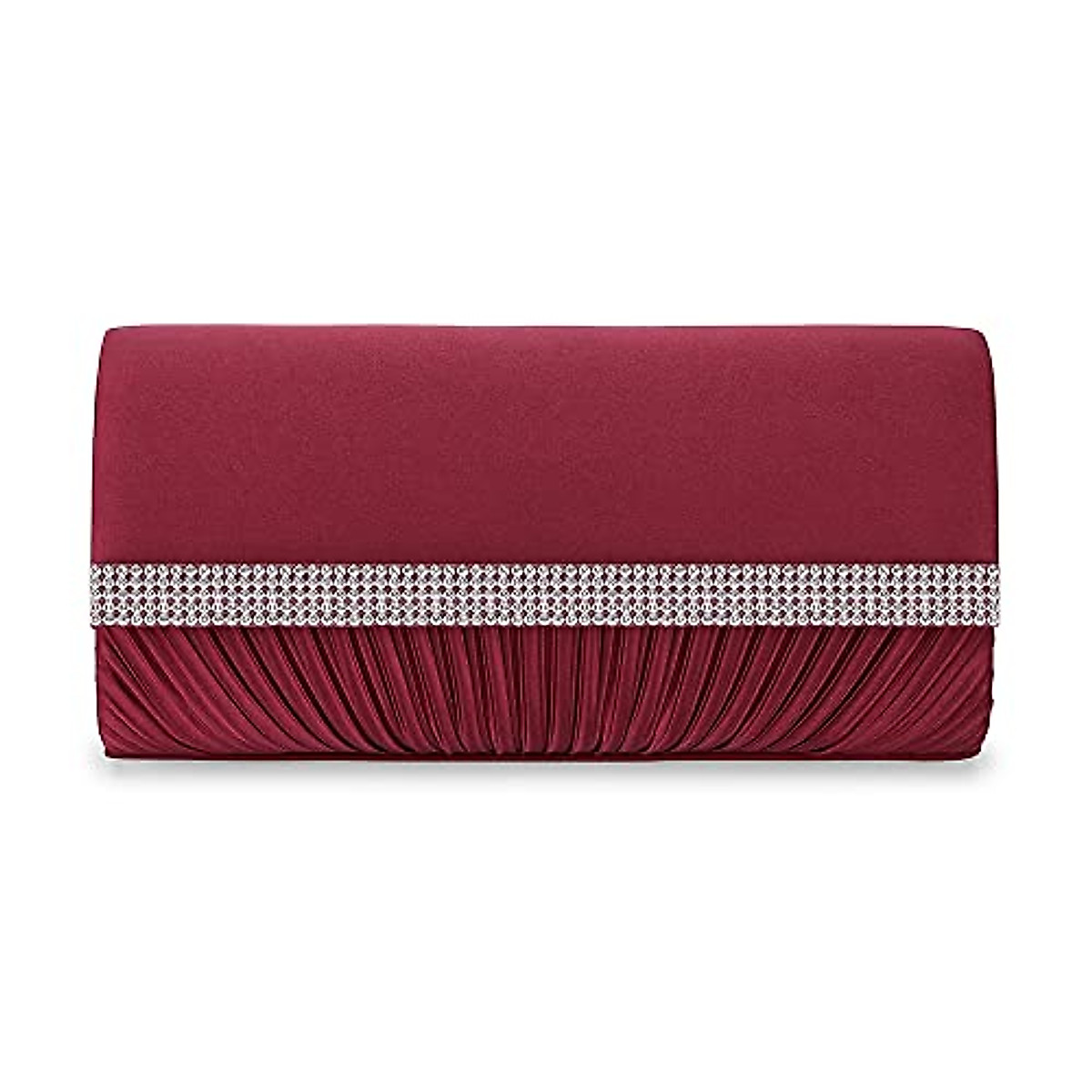 ERIJUNOR E660 Classic Pleated Satin Evening Bags Rhinestone Clutch Purses Party Prom Wedding Crossbody Handbags For Women Burgundy