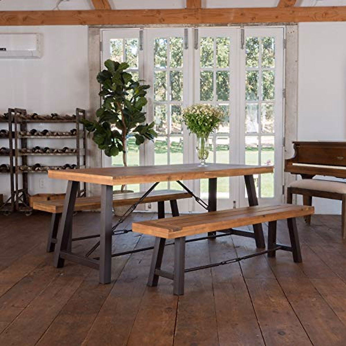 Christopher Knight Home Countryside Inn Acacia Wood Dining Set, 3-Pcs Set, Teak Finish