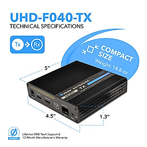 OREI 4K HDMI Extender Balun, Transmitter Only Over Fiber Optic Cable UltraHD 4K @ 60Hz 4:4:4 DR, CEC, ARC & IR Support, RS-232 SFP+ LR - Up to 40 KM - ARC Audio Out One to Many Optical Audio Out