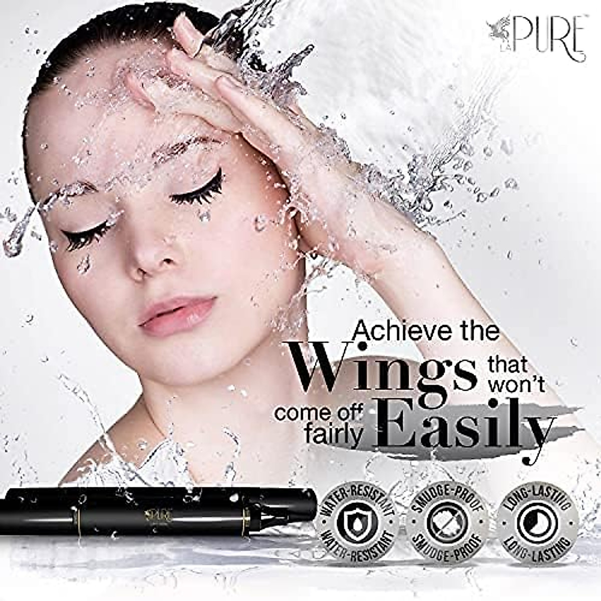 LA PURE Waterproof Liquid Eyeliner Stamp Winged Eyeliner Tool 2x Cat Eye Winged Eyeliner Stamp & Fine Tipped Pen Eyeliner Stencil Smudge Proof Black Eye Liner Tiktok Trend Items Wing Stamp - Black 8mm