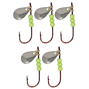 Tooth Shield Tackle Ice Fishing Deadstick Charmer Hook Tip-Up Rig / Tip Down Hook Rig Walleye Crappie Perch Jig [Red Chartreuse] 5 Pack (Hook Size: 4)