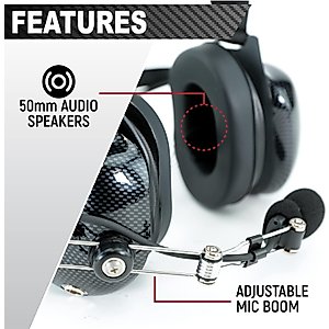 Rugged Behind The Head Headset for Racing Radios Features Noise Reduction Volume Control Knob 3.5mm Input Jack and 5-Pin Input Jack to Connect to a Two Way Handheld Radio Jumper Cable