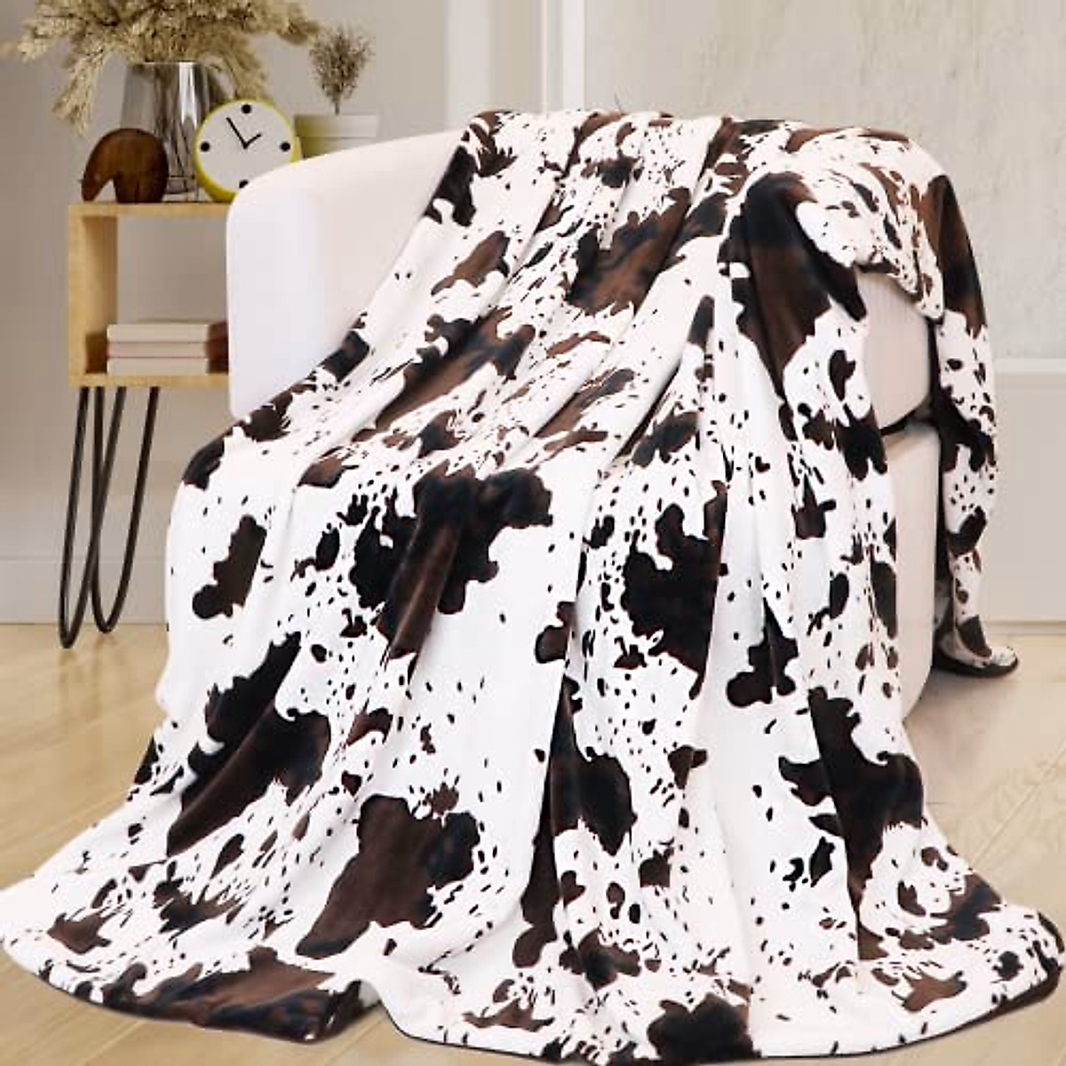 Fleece Cow Print Throw Blanket, Super Soft Flannel Cozy Cow Blankets for Adults, Lightweight Fuzzy Cow Blankets for Couch Sofa Bed Office, Throw Size Warm Plush Blankets for All Season 50"×60"