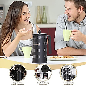 LapEasy French Press Coffee Maker, 34 Ounce (1000 ml) Thickened Borosilicate Glass Camping Coffee Makers with 3 Filter Screens, Coffee Press Dishwasher Safe, for 8 CUP