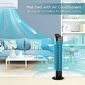 Dr. Prepare 33 Inch Oscillating Tower Fan with Remote, 70° Oscillating Fan, 3 Speeds and Wind Modes, Quiet Cooling, 12H Timer, Portable Bladeless Standing Fan for Bedroom Home Office