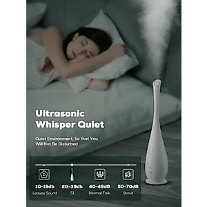 Aiheal Humidifier for Bedroom, 5L Cool Mist Floor Humidifiers for Large Room, Quiet Ultrasonic Humidifier with Smart Humidistat Mode and Essential Oil Diffuser, Baby Humidifiers with Sleep Mode, White