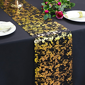 Snowkingdom Black and Gold Table Runner 49 Feet 588 inches Golden Metallic Table Centerpieces Foil Runners Party Decorations Glitter for Wedding Birthday Shower Christmas Thanksgiving Anniversary