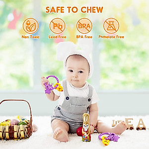 Easter Teething Toys Teethers for Babies 0-6 Months Baby Easter Teether Silicone Chew Toys Easter Basket Stuffers for Baby 6-12 Months Infant Teething Toys Easter Gifts Boys Grils Purple Bunny Chicken