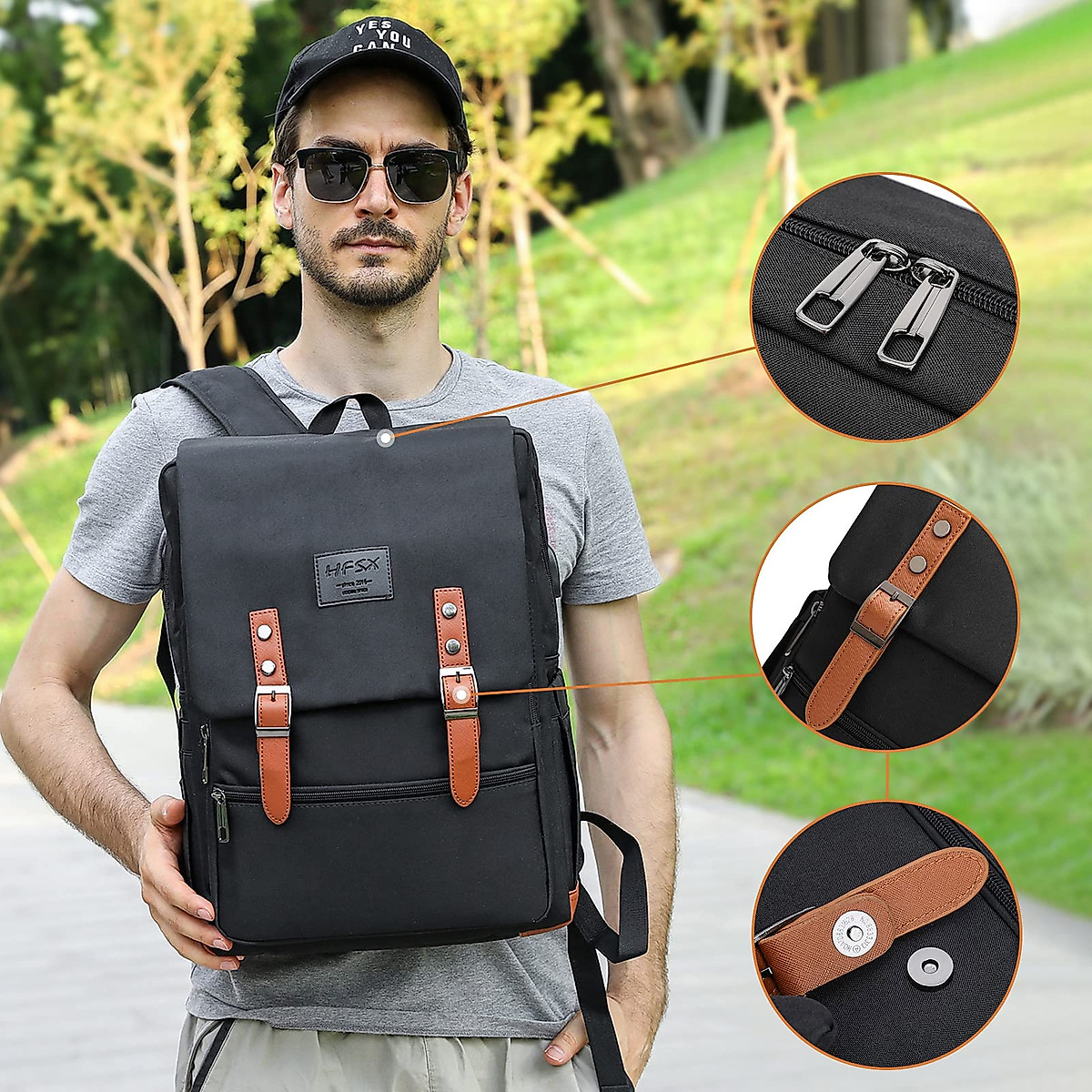 Vintage Backpack Anti Theft Laptop Backpack Men Women Business Travel Computer Backpack School College Bookbag Stylish Water Resistant Vintage Backpack with USB Port Fits 15.6 Inch Laptop Black