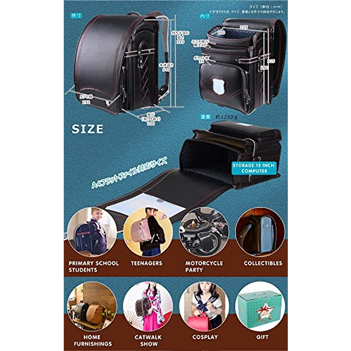 Baobab's wish Ransel Randoseru Japanese schoolbag Backpacks Lightweight & Sturdy Japan Backpacks With One-touch Switch (blue) (rbsb-012)