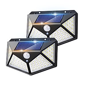 REENEO Solar Lights Outdoor Waterproof 2 Packs, 100Led/3 Modes Security Motion Sensor Outdoor Solar Lights 270° Lighting Angle, Wireless Lights for Wall, Bright When Motion for Garden Patio Yard