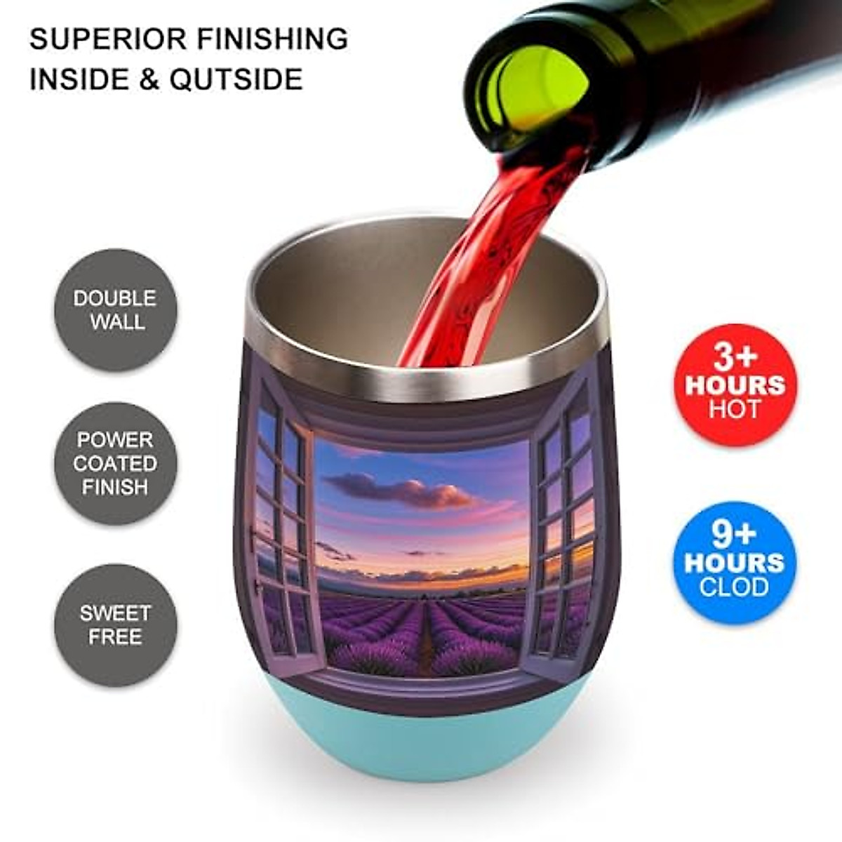 OPTKSNCU 304 Stainless Steel Insulated Cup with Lid, Purple Sunset Cloud Sky Lavender Flower Print Durable, And Easy to Clean – Ideal for Home, Office, And Gift Giving