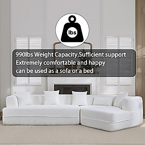 AIDOFA 128'' Extra Large Boucle Sofa, 3 Large Seats Modular Sofa, Modern Design Boucle Sofa, Upholstered in Round Fiber Fabric Sofa, Anti-Wrinkle Couches, Endless Combinations Couches, Creamy White