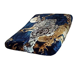 White Tiger Blanket I Korean style Mink Ultra Silky Soft Reversible Bed comforter bedspread bedding Cobias I Heavy thick weight I Perfect for Winter and Warm for all season throw(Queen, 71 Tiger Blue)