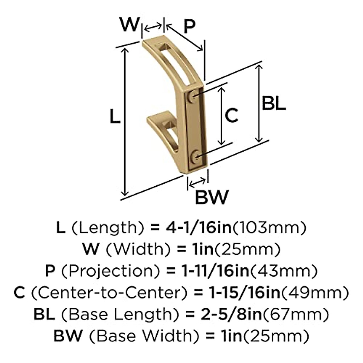 Amerock H37010CZ | Avid Double Prong Decorative Wall Hook | Champagne Bronze Hook for Coats, Hats, Backpacks, Bags | Hooks for Bathroom, Bedroom, Closet, Entryway, Laundry Room, Office