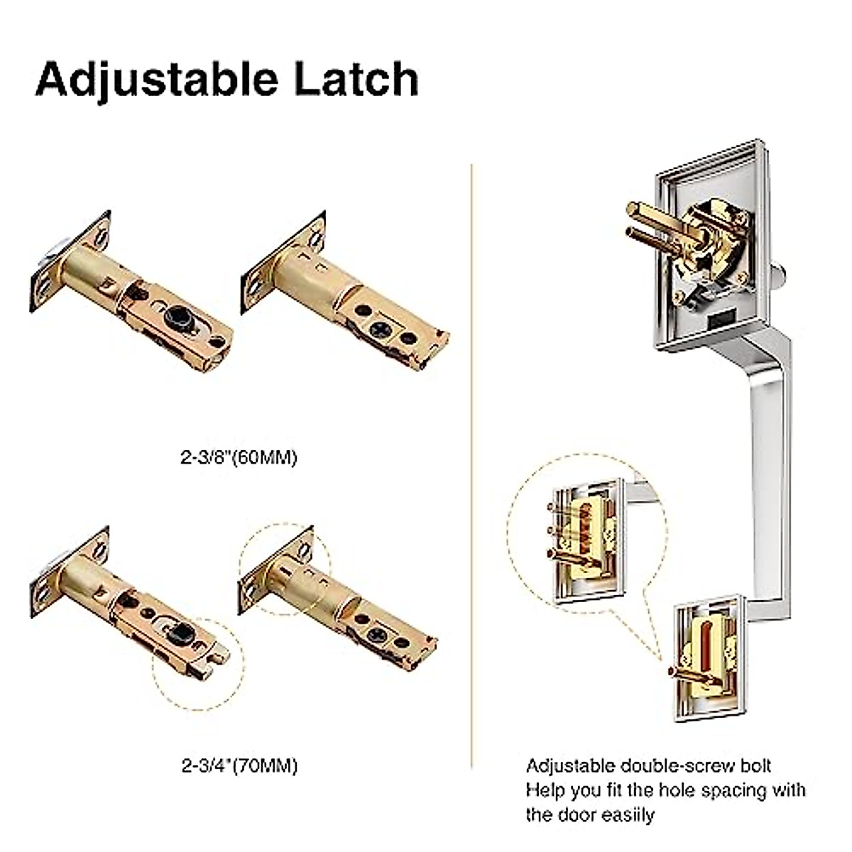 Brightify Satin Nickel Front Door Handle, Satin Nickel Door Handle with Door Lever, Modern Front Door Handle Set, Adjustable Deadbolt Lock Set with Single Cylinder, Reversible for Right&Left