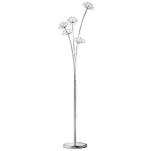 DYRABREST 5 Heads Crystal Dandelion LED Floor Lamp,Elegant Modern Creative Crystal Standing Lamp with 317 Foot Switch for Living Room,Bedroom,Office,35x3W LED Bulb (Included),Sliver