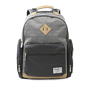 Eddie Bauer Places & Spaces Bridgeport Diaper Bag Backpack, Cooler Bottle Pockets and Changing Pad Included, Light Grey and Tan